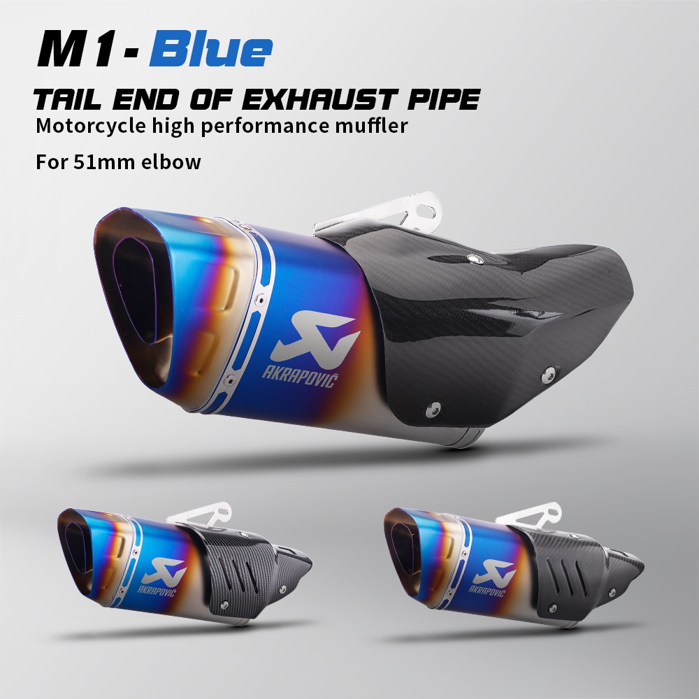 AKRAPOVIC M1 blue carbon Motorcycle Exhaust Muffler Pipe 38-51mm Inlet ...