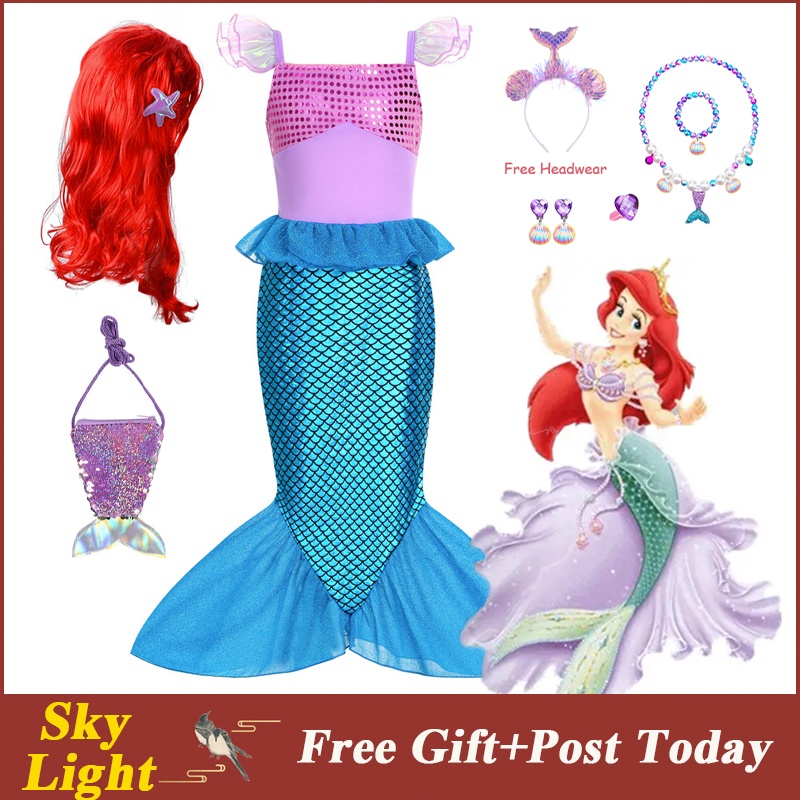 Little Mermaid Princess Ariel Christmas Outfits For Baby Girl Mesh Blue ...