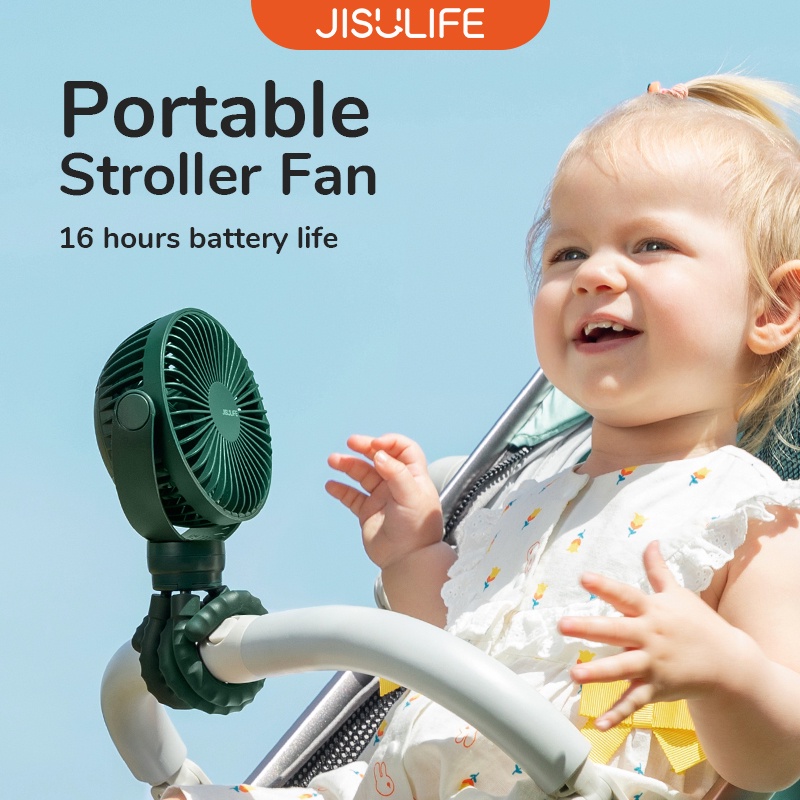 Jisulife Stroller Fan Rechargeable Clip On Fan 4 Speeds 4000mah Battery