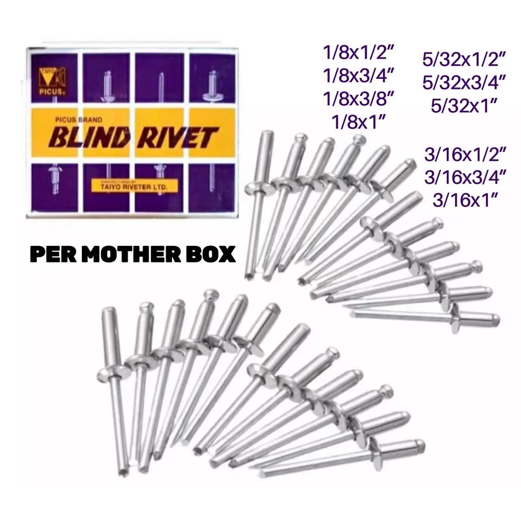 Blind Rivets Aluminum (MOTHER BOX) 5/32x1/2-5/32x3/4-5/32x1" PICUS ...