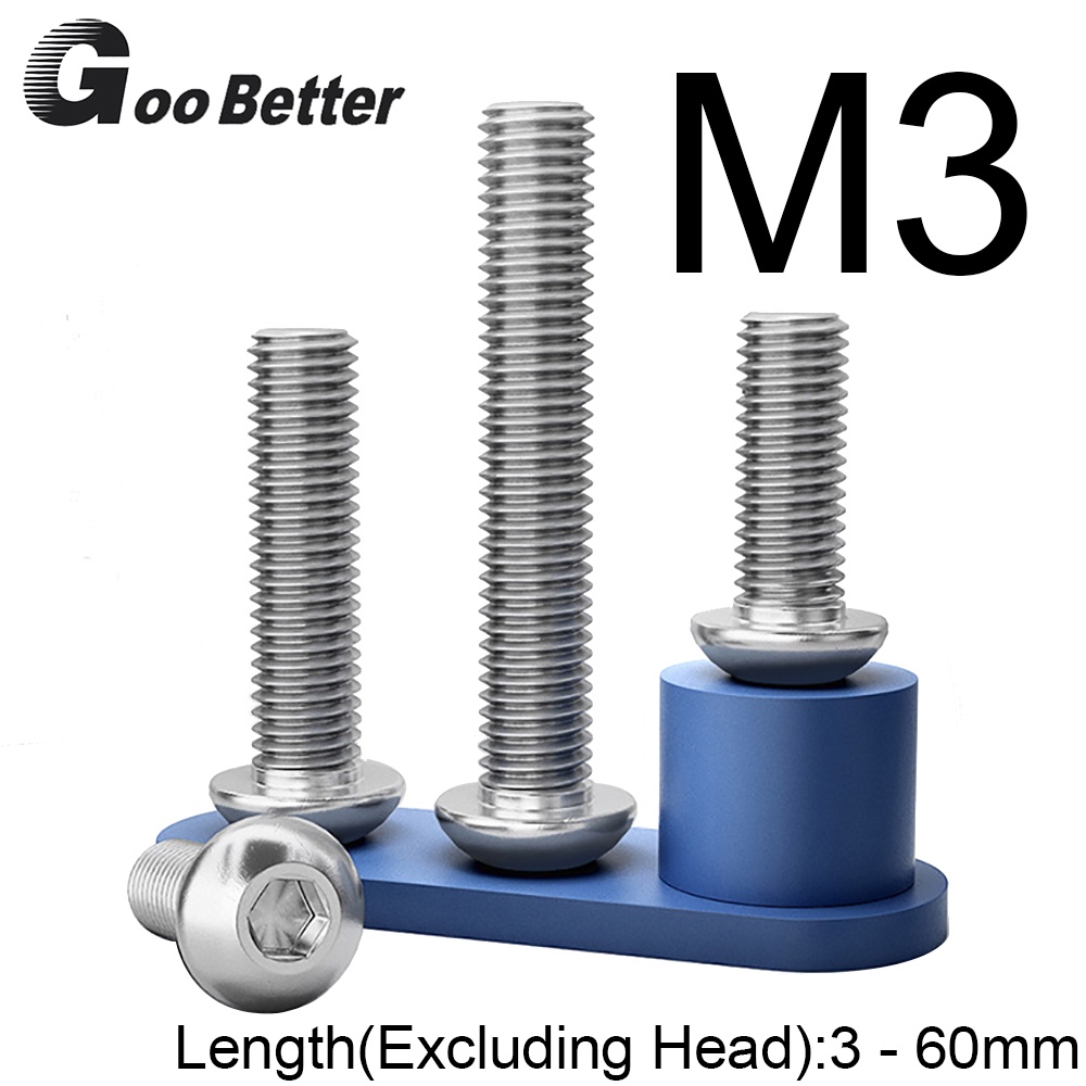 M3 Button Head Screws Allen Key Socket Dome Bolts A2 Stainless Steel ...