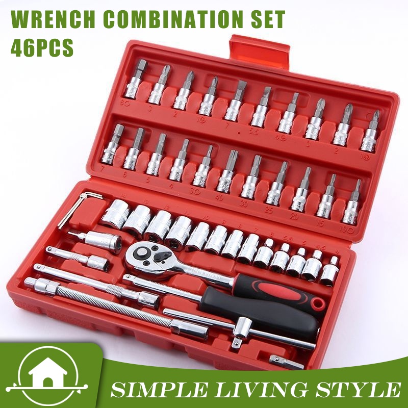 46Pcs/set Tool Box Car Motorcycle Repair Set Hand Tools Home Service ...