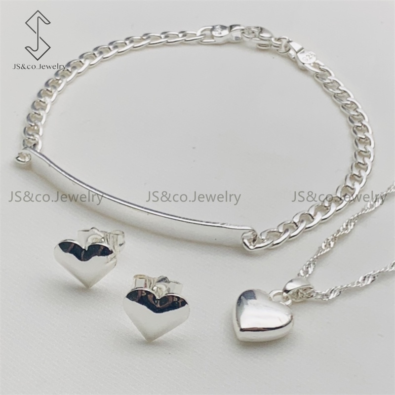 JS&CO jewelry 925 Silver 3in1 Pendant Necklace Stud Earrings Bracelet ...