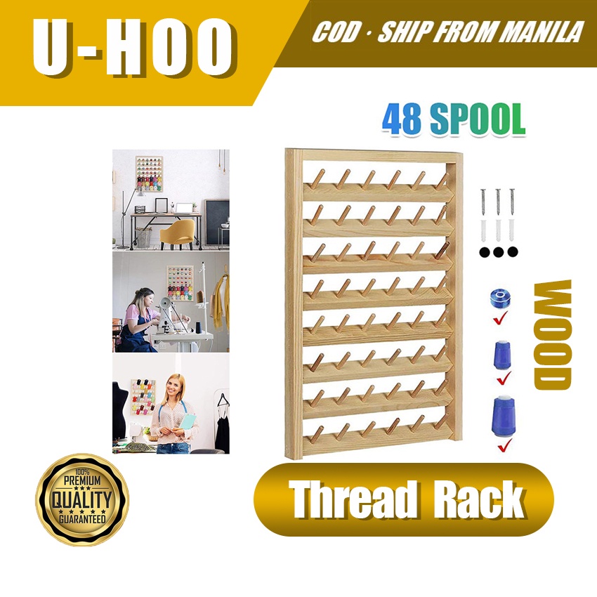 Wooden 48 Spool Sewing thread Organizer Rack Wall-mounted Wigs Display ...