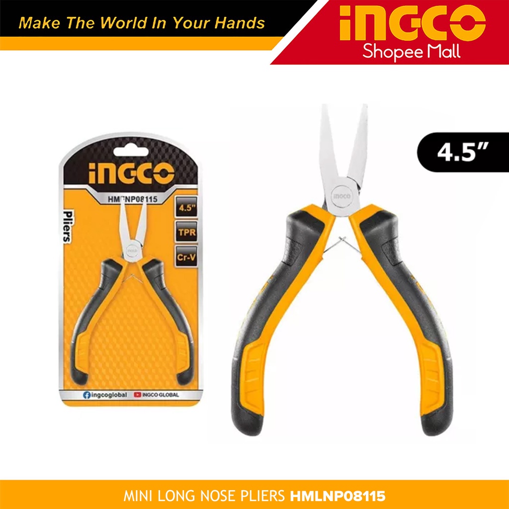 Ingco Mini Long Nose Pliers Two Color Handle 4.5-Inch HMLNP08115 SS IHT ...