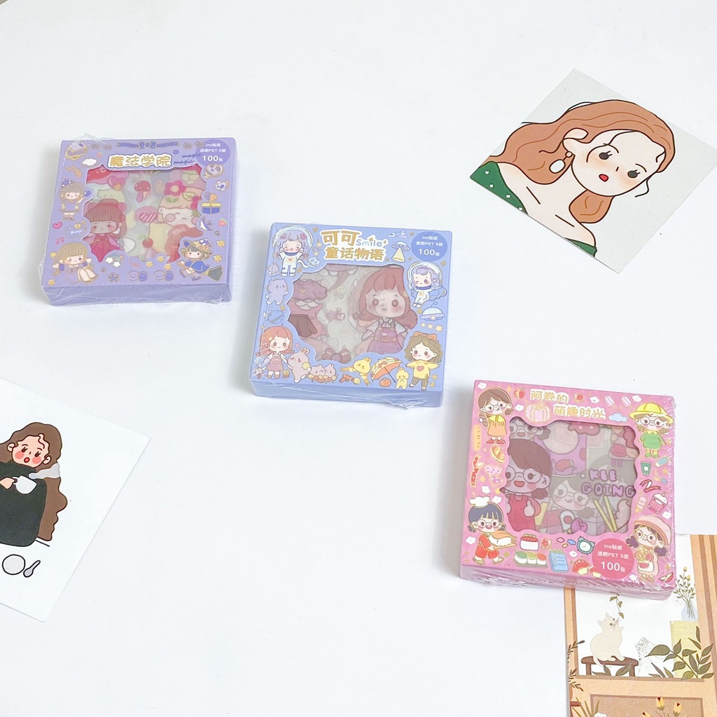 NEWEST MINI BOX STICKER VIRAL MOMO UNIQUE CUTE GIRL CARTOON MOTIF 1 BOX ...
