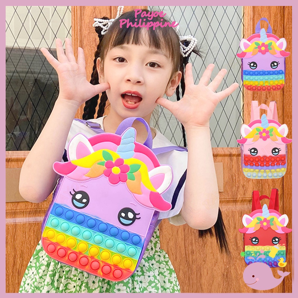 Payoe Fidget Toy unicorn bag for kids girls pop it backpack | Shopee ...