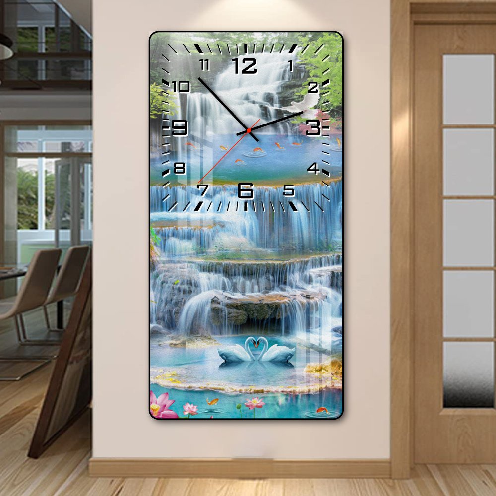 Painting of a mirrored waterfall clock with rounded edges and a free 3 ...