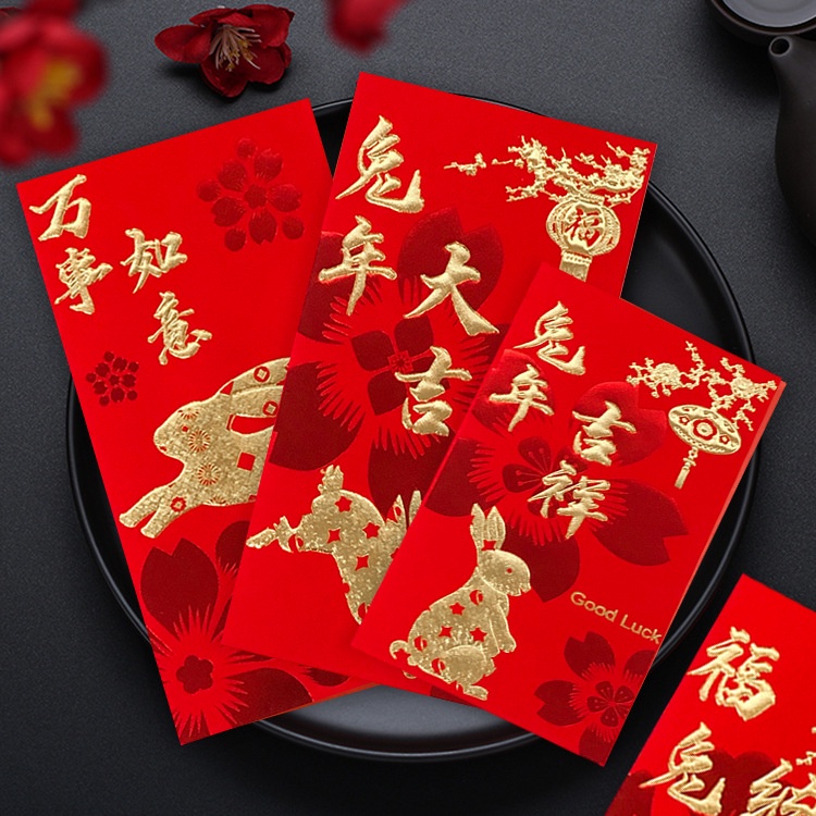 6Pcs/Pack 2023 Rabbit Year Money Packet Cartoon Long Red Envelope ...
