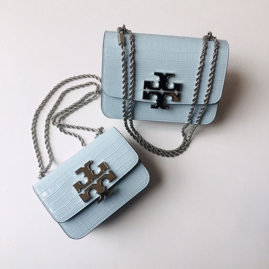 TB Eleanor Light Blue Color Alligator Leather Chain Bag Box Bag 2 Sizes ...