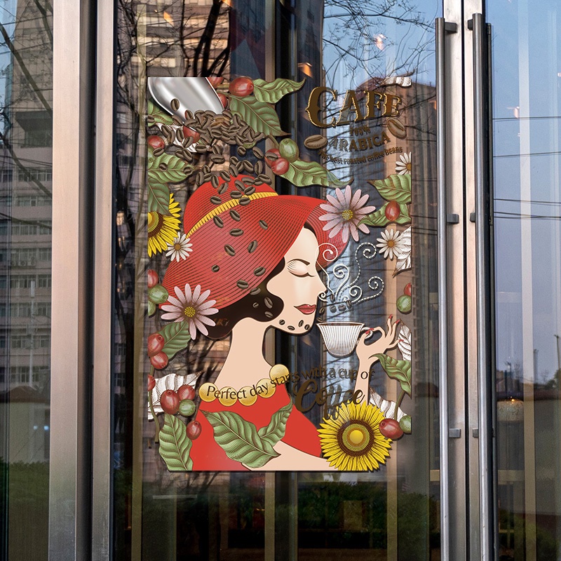 Milk Tea Coffee Shop Window Stickers Electrostatic Glass Decoration ...