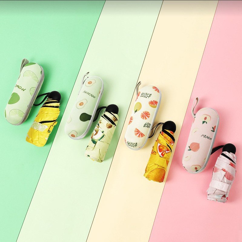 Ultra-Light Mini Fruit Umbrella Five-fold Black Glue Sunscreen Capsule ...