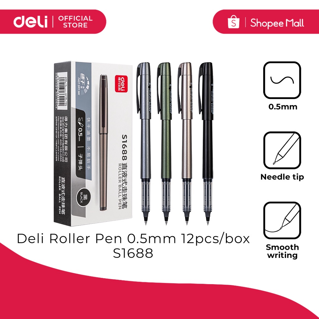 Deli S1688 Roller Pen 0.5mm 12pcs/box [79S1688P12] | Shopee Philippines