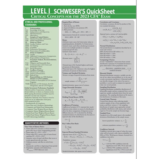 REPRINTED: 2023 LEVEL1 CFA SCHWESER NOTES QUICK SHEET | Shopee Philippines