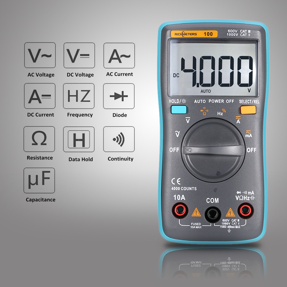 True RMS Multifunctional LCD Digital Multimeter DMM DC AC Voltage ...
