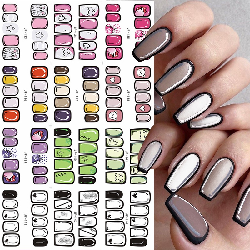 Comic Nail Water Decals Cartoon Nail Stickers French Manicure Tips ...