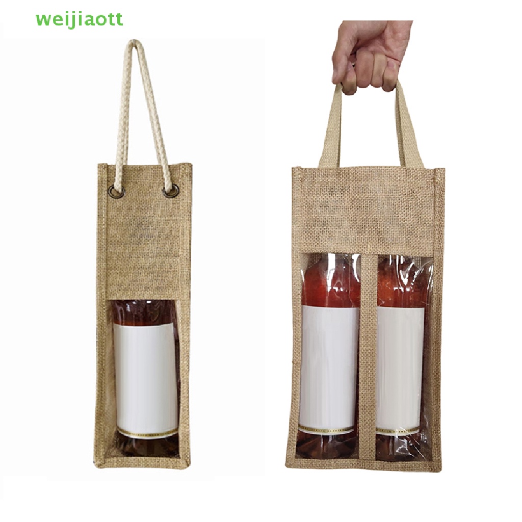 weijiaott Jute Red Wine Cover Reinforced Handle Wine Bottle Pouch Red ...