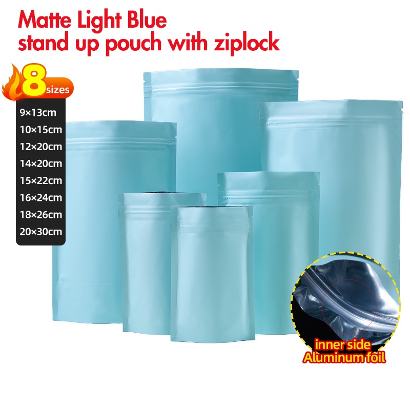 100pcs Full Blue Matte Stand Up Resealable Pouch Cookies Coffee ...