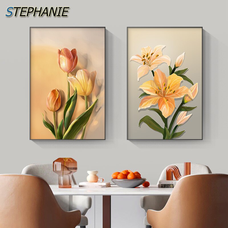 Modern Flower Posters Print Aesthetics Botanical Plant Canvas Painting Nordic Tulip Wall Art ...