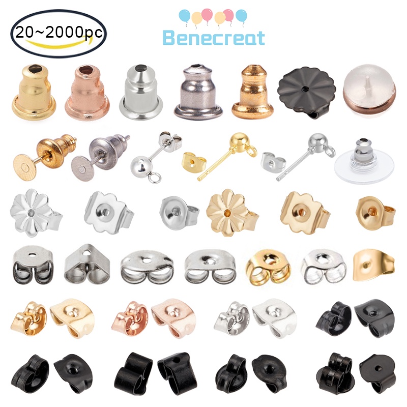 1 Box Ear Nuts 304 Stainless Steel Earring Backs Nut Golden & Stainless ...