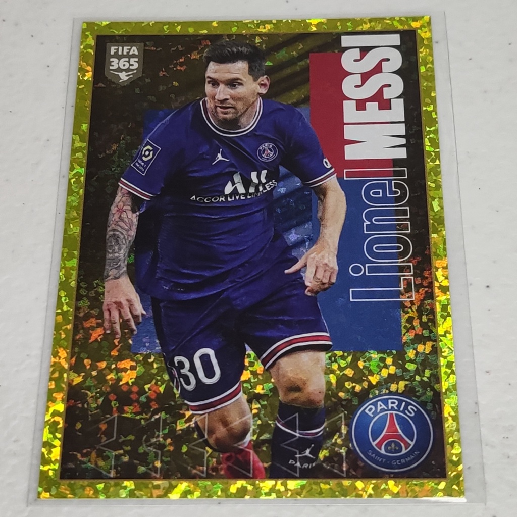 Lionel Messi Panini Sticker FIFA 365 2022 Gold Sparkle Foil Soccer ...