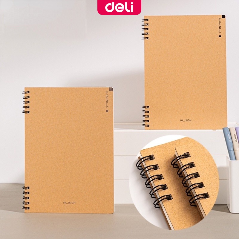 Deli A5 Kraft Leather Notebook 60Sheets Spiral Notebook Lined Notebook ...