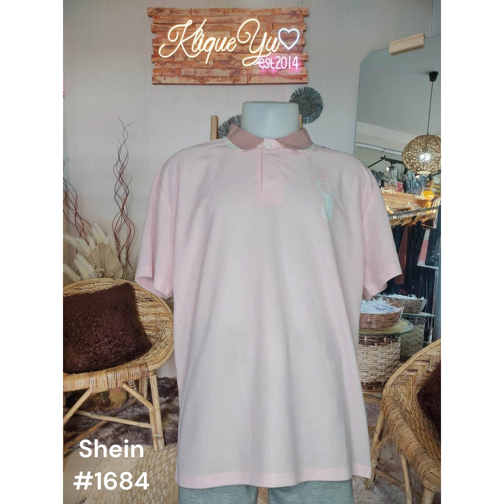 KYU S #1684 MEN: Pink-Old Rose Two-Tone Deer Head Print Polo Shirt S ...