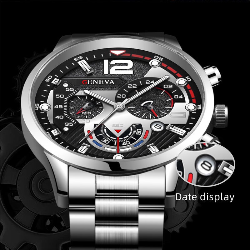 Pro Stainless Steel Sports Watch, Leather Band Date Chronograph For Men ...
