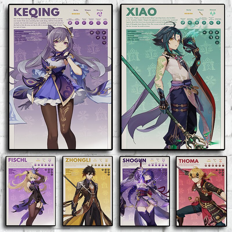 Genshin Impact Anime Posters Prints Home Room Decor Zhongli Xiao Hutao ...