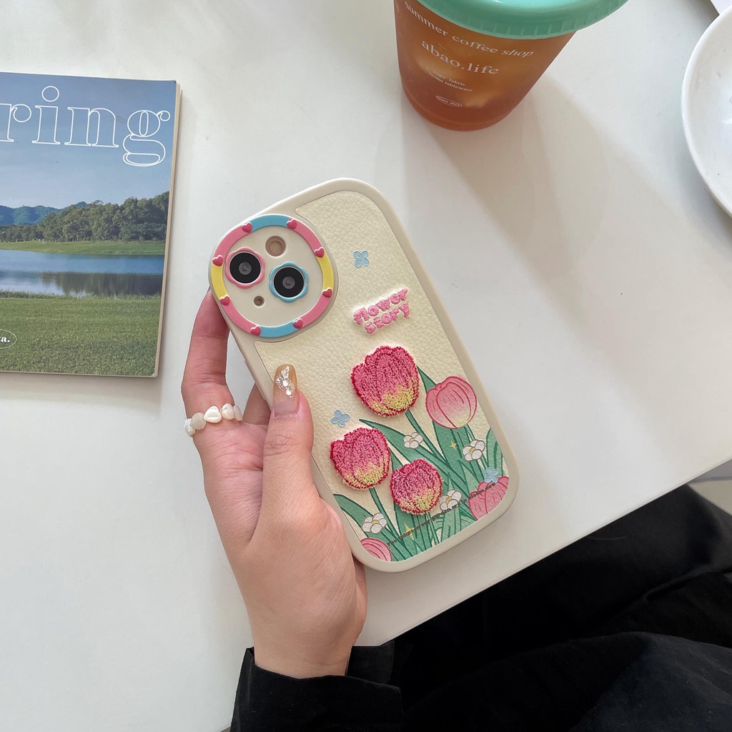 Solid Embroidery Tulip Phone Case For iPhone 14 Pro Max For iPhone 14 ...