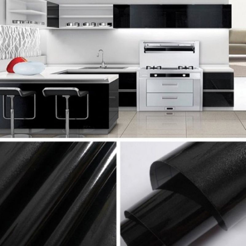 HITAM Glossy Black Cupboard Sticker Anti Stain Anti Termite and Fungus ...