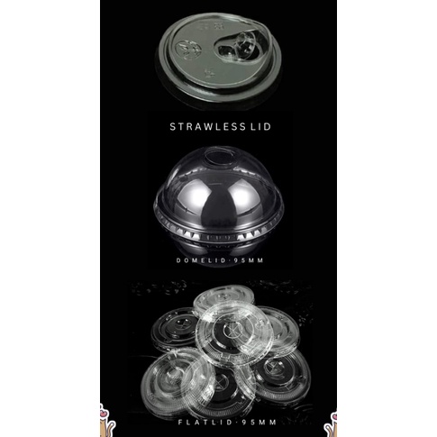 100pcs of Plastic Cup Lid, PET Dome Lid, Flat Lid, StawLess Lid (95mm ...