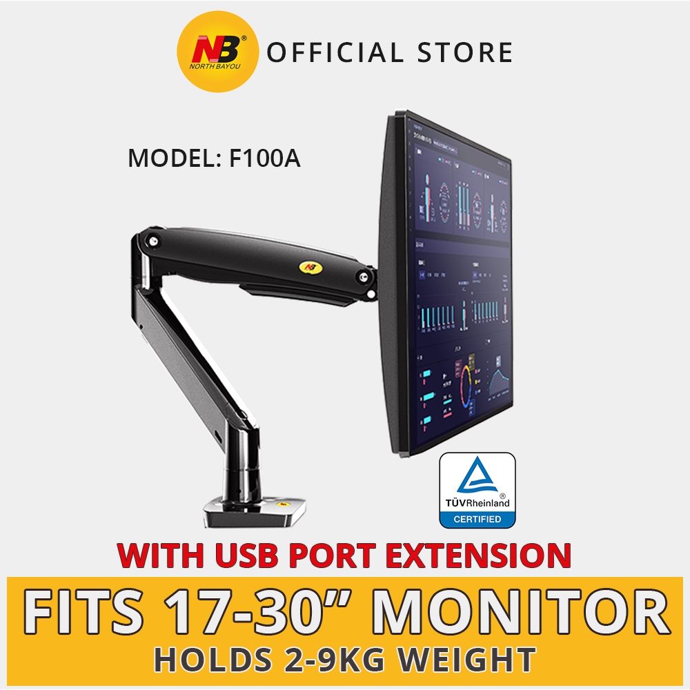 North Bayou Single Monitor Arm Mount Stand USB 3.0 12kg Up To 35" F100a ...
