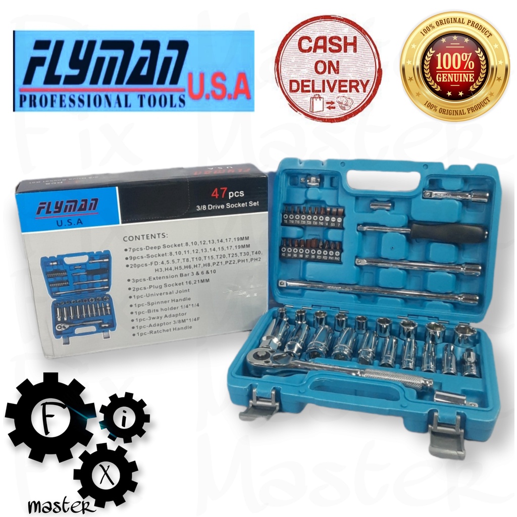 FLYMAN USA 47 Pcs. 3/8 Drive Socket Wrench Set Heavy Duty | Shopee ...