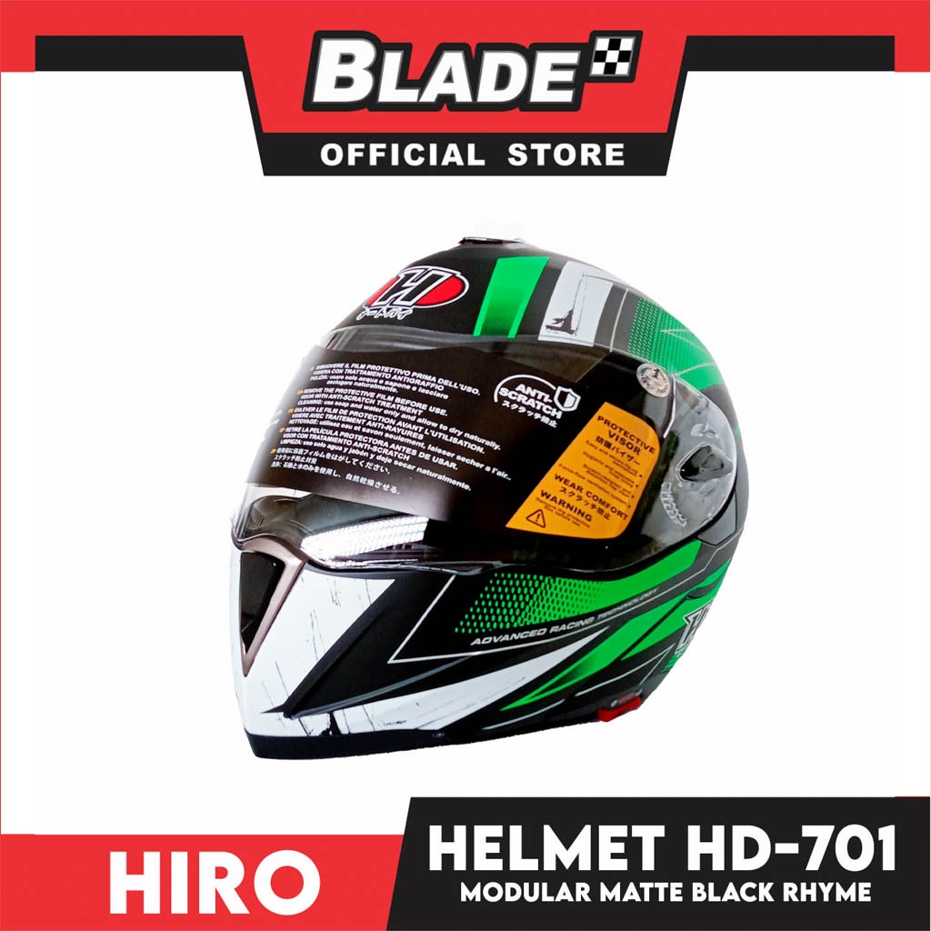 HIRO Helmet FU (Large) HD-701 Matte Black Rhyme Green Color (Modular ...