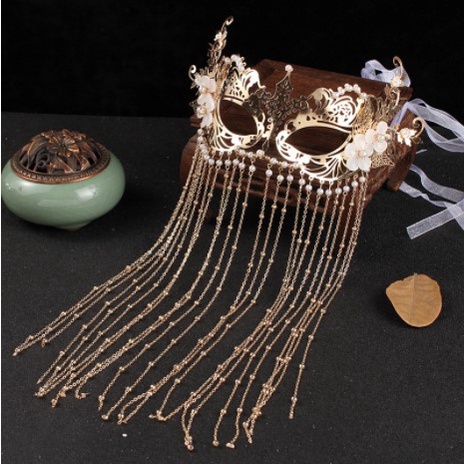 Anonymous Face Cover Elegant Retro Chain Floret Alloy Pearls Face Mask ...