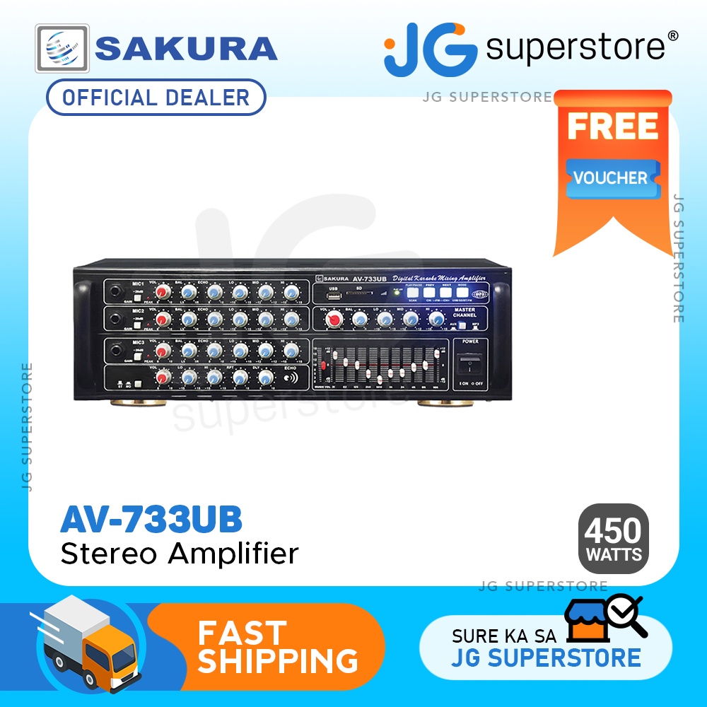 Sakura 450W Karaoke X 2 Stereo Amplifier w/ Bluetooth and 10 Band Graphic Equalizer (AV-733UB ...