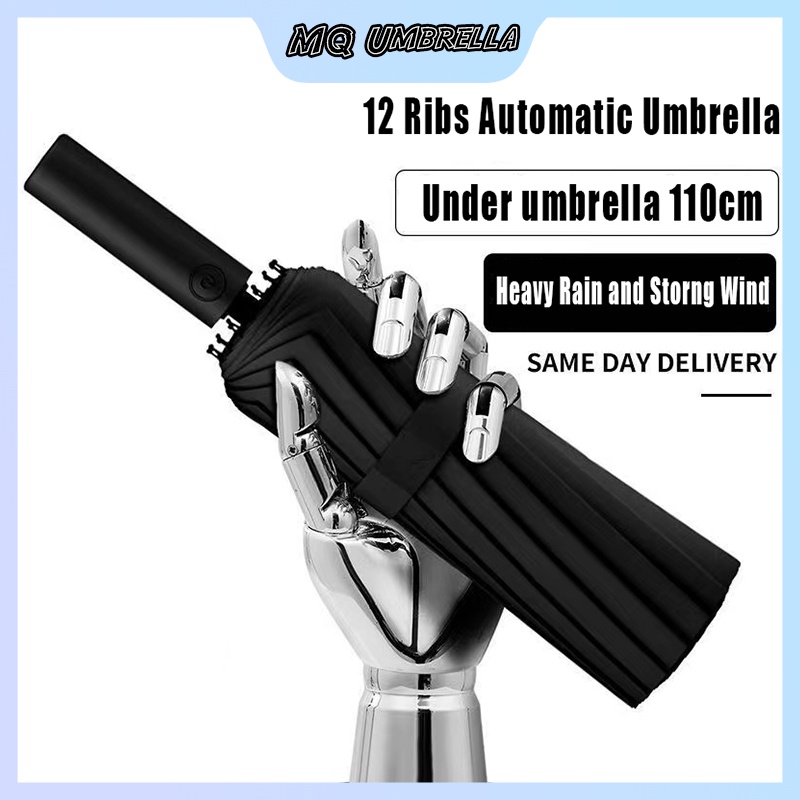 12 Ribs Automatic Folding Umbrella Large-reinforced Wind-resistant ...