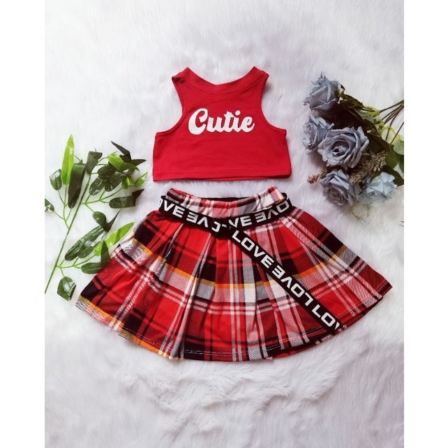 Yanie Pleated skirt Terno Crop top with belt for kids. | Shopee Philippines