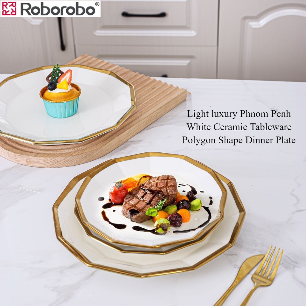 Roborobo Luxury Ceramic Tableware Polygon Shape Dinner Plate Dessert ...