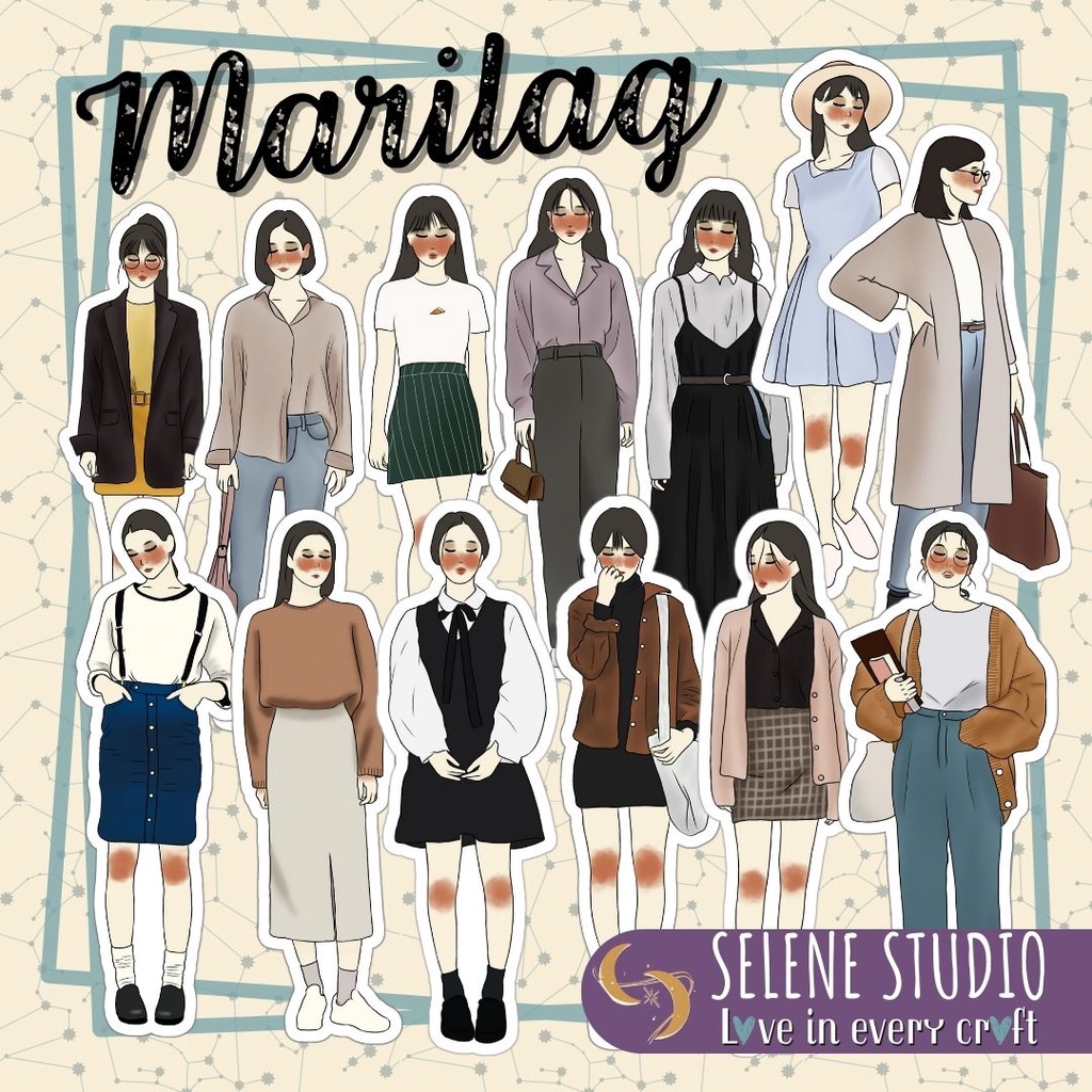 SELENE × 24PCS MARILAG COLLECTION DIE-CUT GIRL STICKER FLAKES | JOURNAL ...