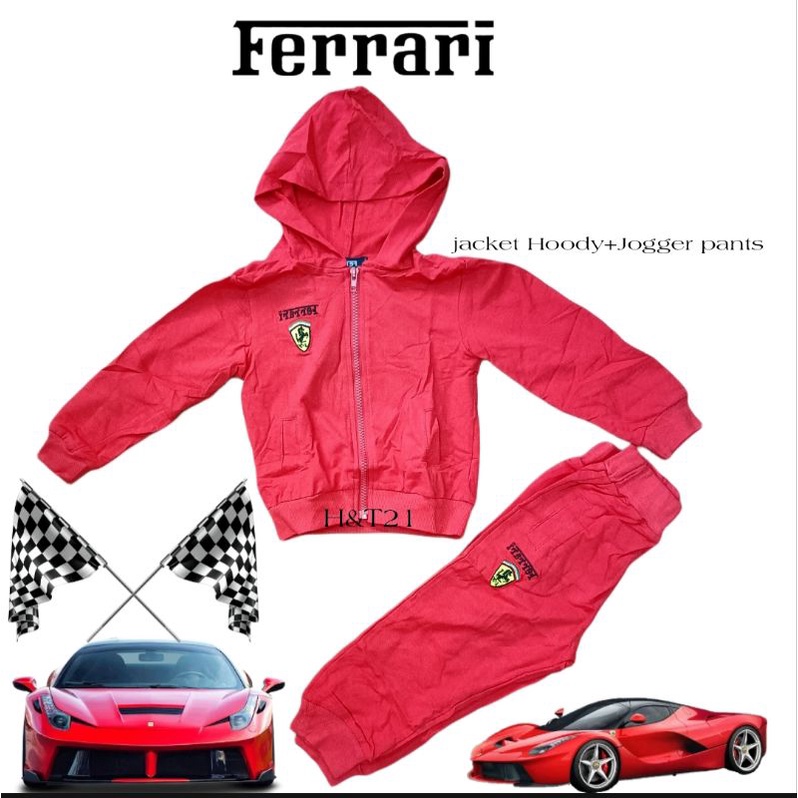 Ferrari Jacket Hoody with jogger Pants cotton set for kids | Shopee ...