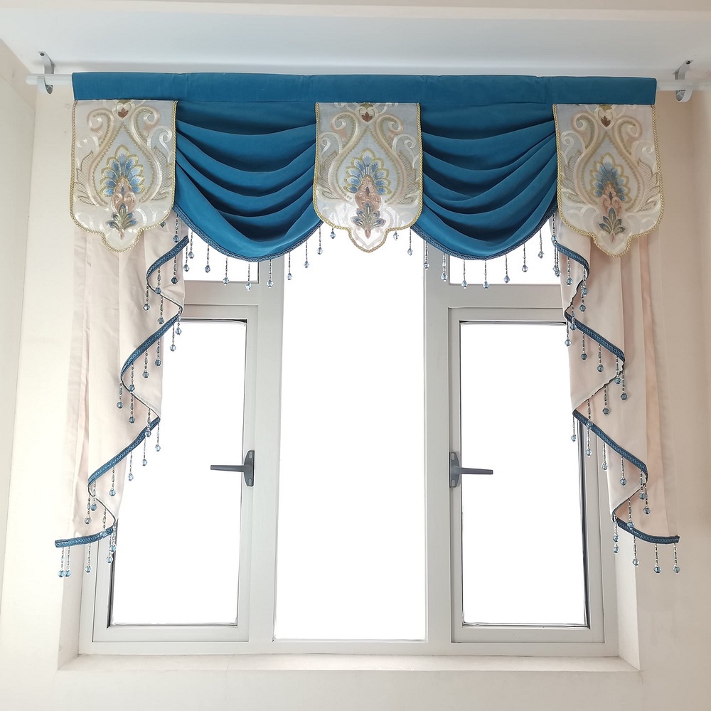 Luxury Style Wave Valance Curtain Beaded Waterfall Scallop Curtain Head ...