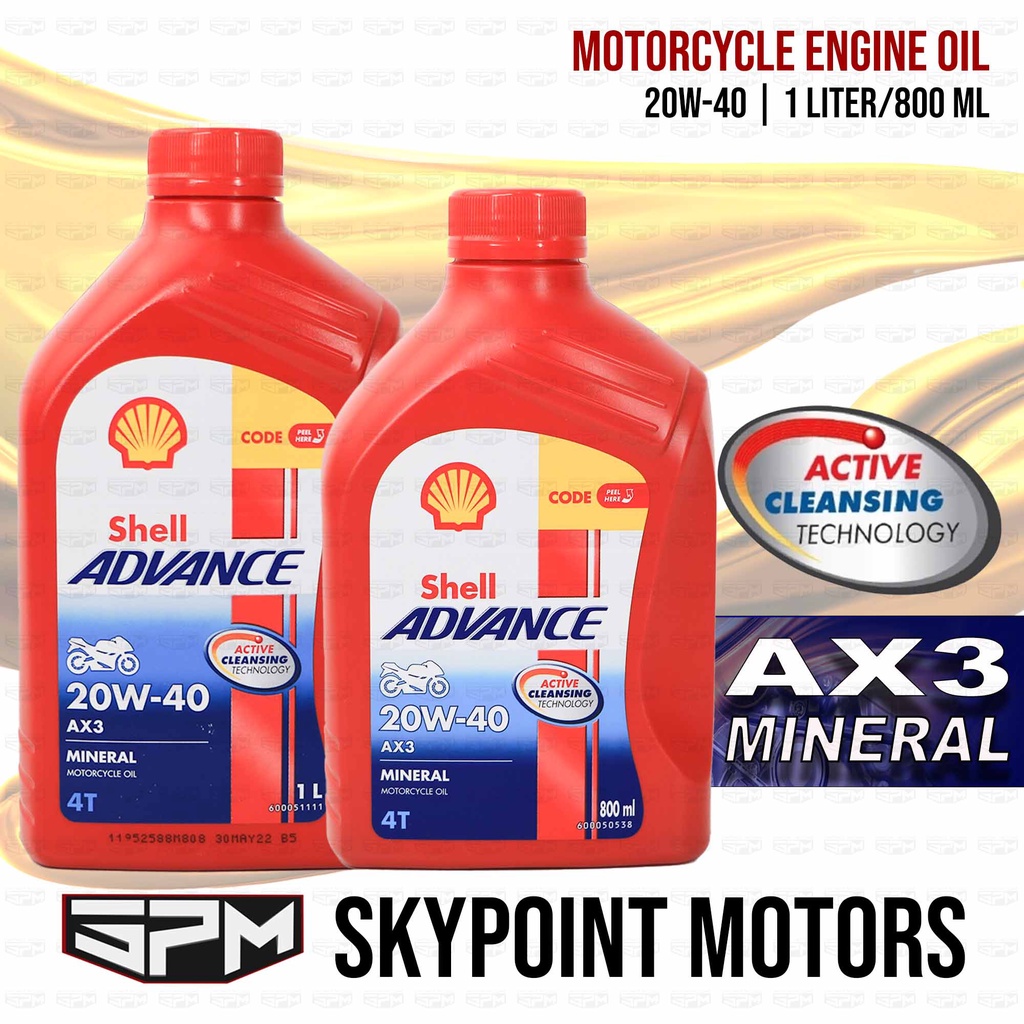 SHELL ADVANCE - Mineral 4T - Engine Oil 20W-40 AX3 - 1Liter/800ml ...