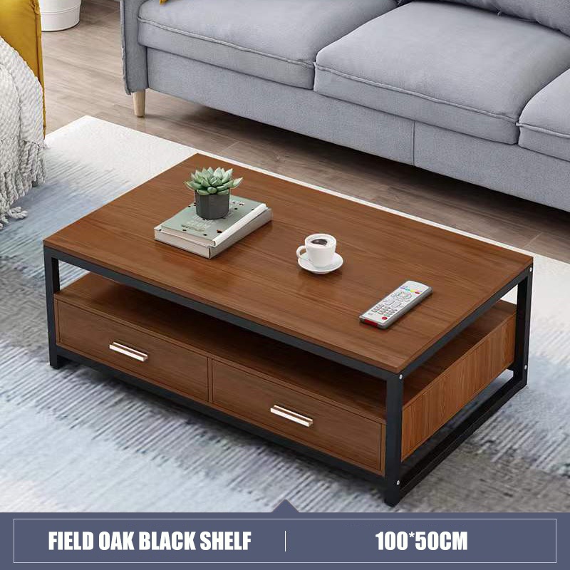 Wooden Coffee Table Double Layer With 2 Drawers Living Room Tea Table ...