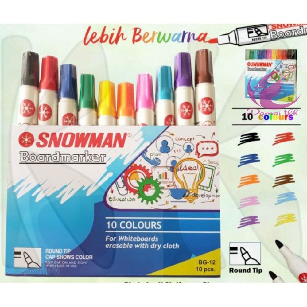 Bg-12 Snowman Whiteboard Marker (1 Set Of 10 Colors) | Shopee Philippines