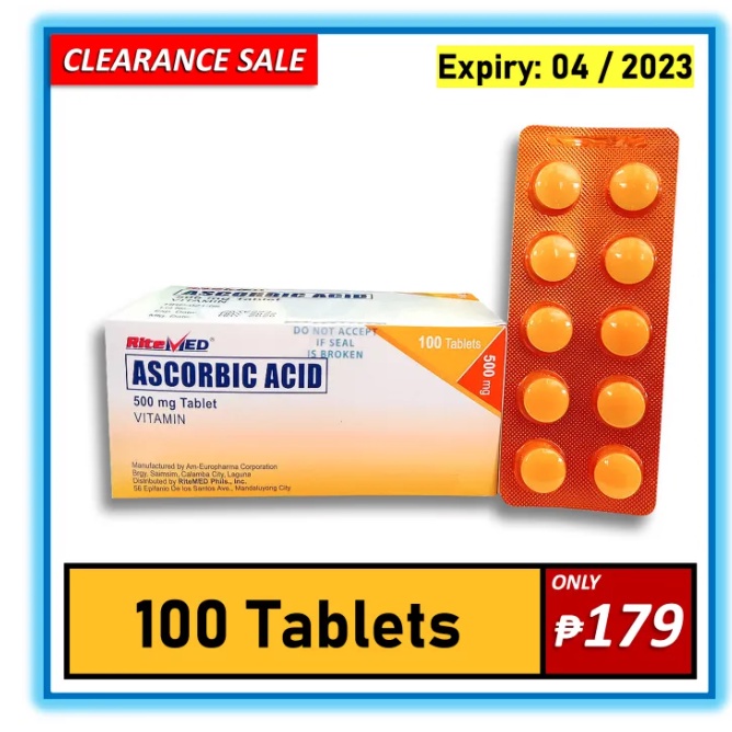 RiteMed Ascorbic Acid Vitamin C 500mg (100 Tablets) promo 04/2023 exp ...