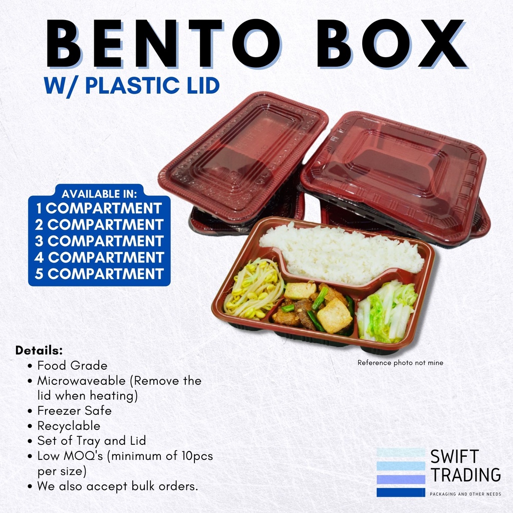 [10-50PCS] Bento Box W/ Plastic Lid (SET) 1|2|3|4|5 COMPARTMENTS ...