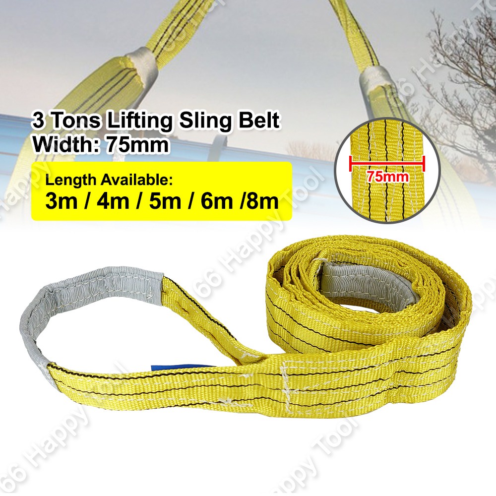 3 Tons (75mm) Lifting Webbing Sling Belt 3m 4m 5m 6m 8m Sturdy Polyester Strap Heavy Duty ...