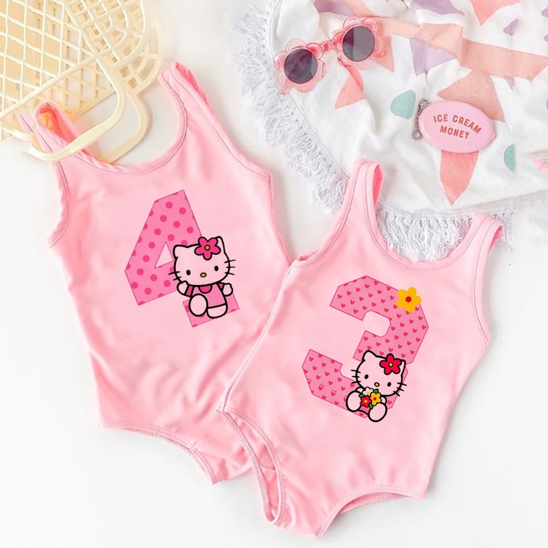 Birthday Number 2-6 Printed Baby Girls One Piece Swimsuit Hello Kitty ...